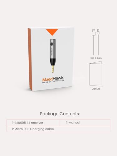 Bluetooth 5.0 Receiver, MaedHawk Bluetooth Aux Adapter Portable Wireless Audio Car Kit with 3.5mm Jack for Home Music Streaming Stereo Headphones Speakers
