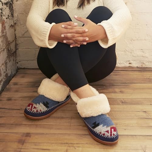 Dearfoams Women's Alpine Moritz Outdoor Arch Support House Shoe Bootie Slipper, Navy Multi, 11-12