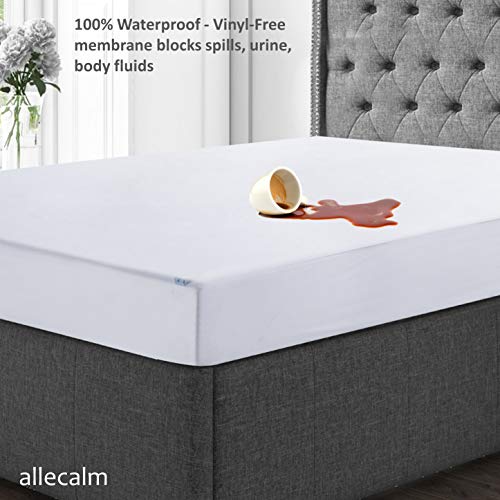 allecalm Fitted Waterproof Mattress Protector King Size Premium 14-18 Inch Waterproof Mattress Cover Protectors for Bed, Dorm Room, Cotton, Breathable, Noiseless, Washable, Soft