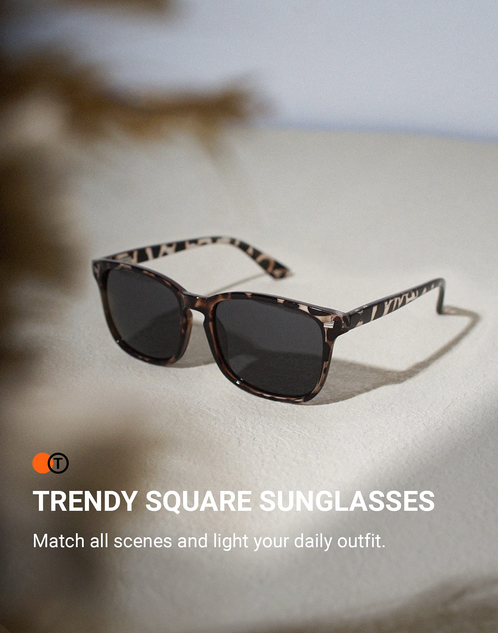 TIJN Polarized Sunglasses for Womens and Mens,Classic Square Frames Shades for UV Protection,Trendy Sunnies(Leopard/Grey)