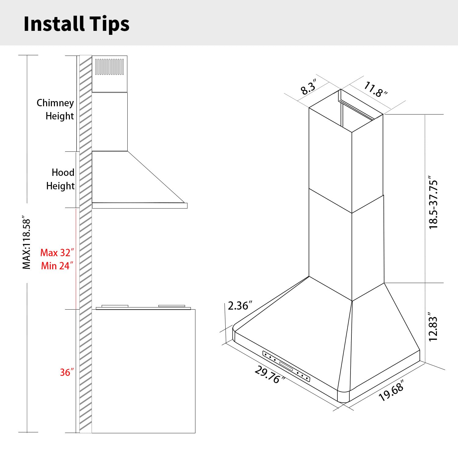 IKTCH Wall Mounted Range Hood 30 inch, 900 CFM Ducted/Ductless Range Hood, Stainless Steel Range Hood with Gesture Sensing & Touch Control IKP02R-30