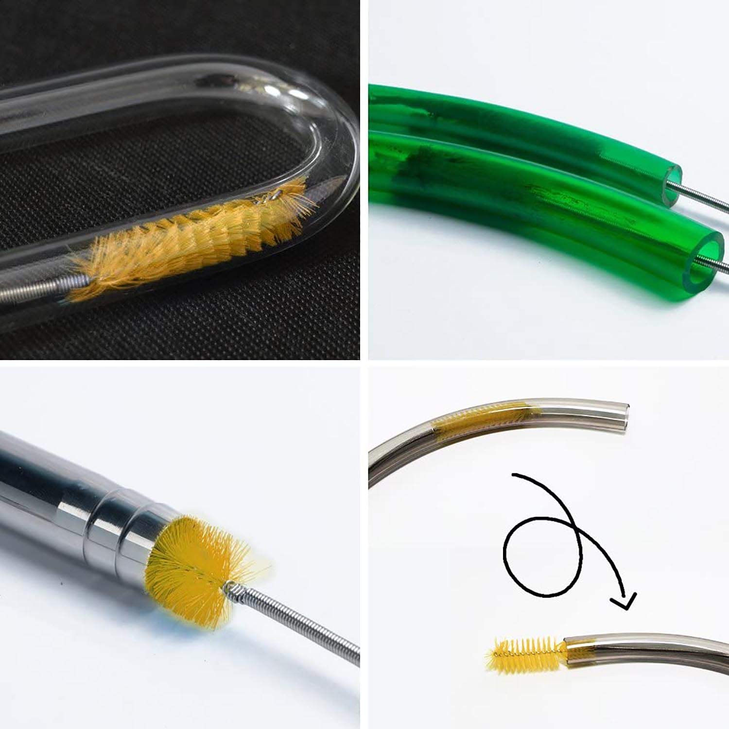Flexible Drain Brush,Nylon Cleaner Double Ended Elastic Hose Pipe 67-inch and 2 PCS 8.2-inch Straw Cleaning Brush (Yellow)