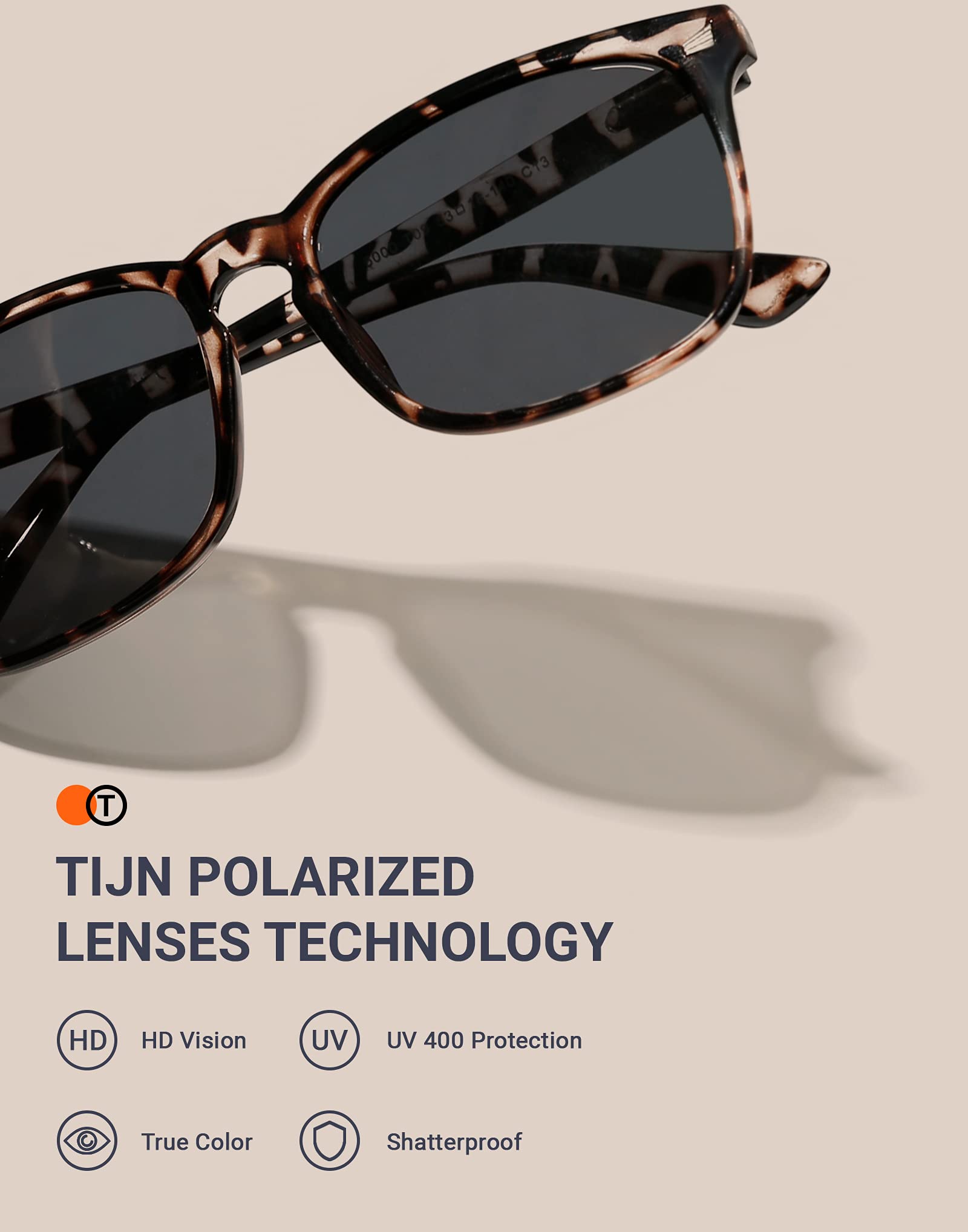 TIJN Polarized Sunglasses for Womens and Mens,Classic Square Frames Shades for UV Protection,Trendy Sunnies(Leopard/Grey)