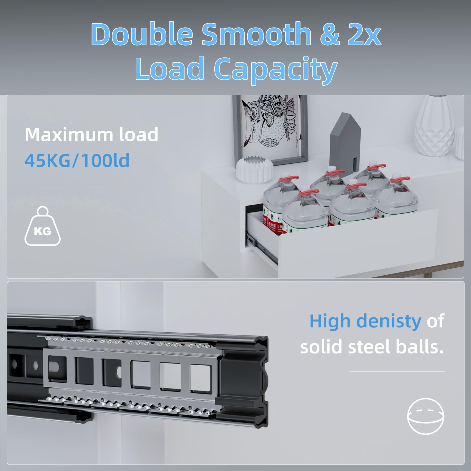 AOLISHENG 1 Pair Push to Open Drawer Slides 12 14 16 18 20 22 24 Inch 100 lb Load Capacity Side Mount Handleless Ball Bearing Full Extension Touch Open Rails Cabinet Metal Runner Dresser Glide Black
