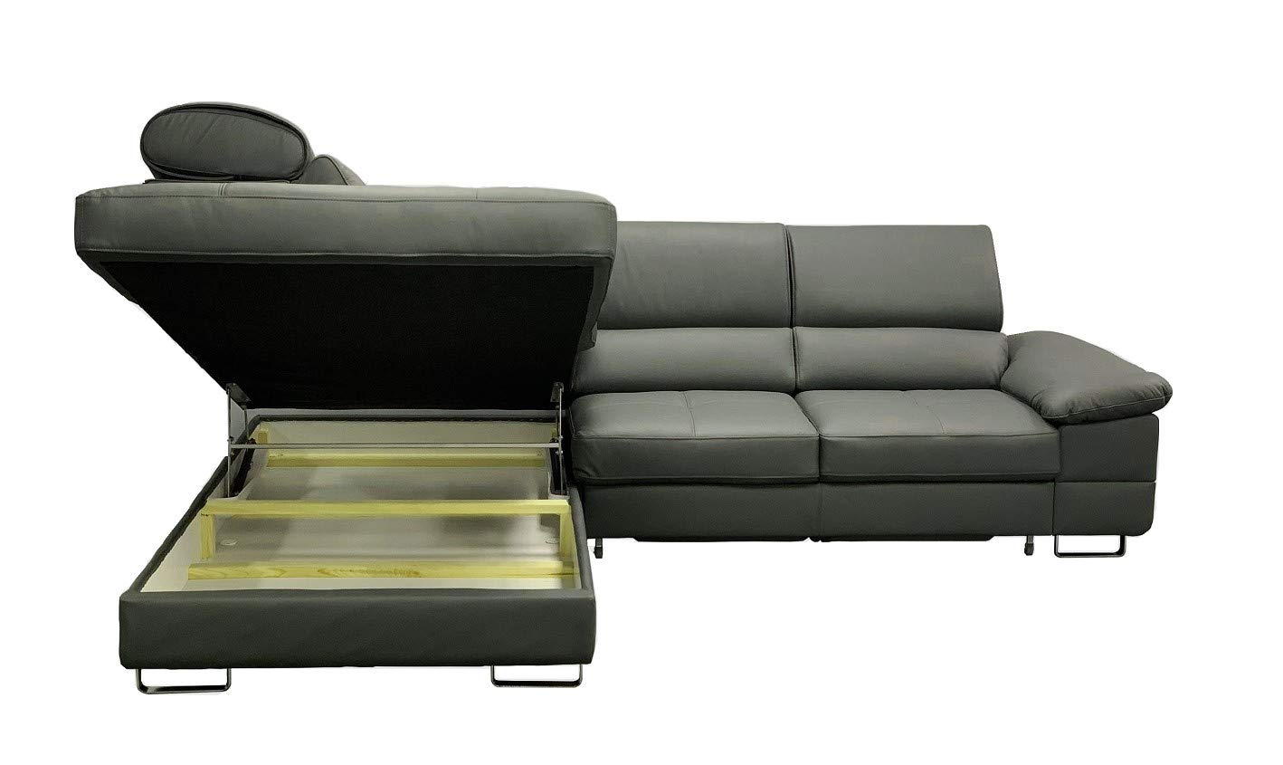 VVR HOMES Costa Grain Leather Timber Green European Modern Sectional Full XL Sleeper Sofa with Storage, Left Corner