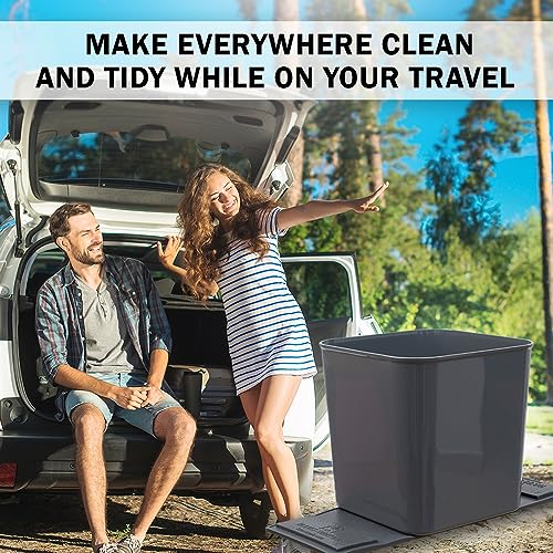 HAUSSIMPLE Car Trash Can – 1.4 Gallon Leakproof Garbage Bin for Cars, Trucks & SUVs, Large Capacity Automotive Waste Container with Anti-Slip Base – Gray Trash Bag Holder for Vehicle Interior