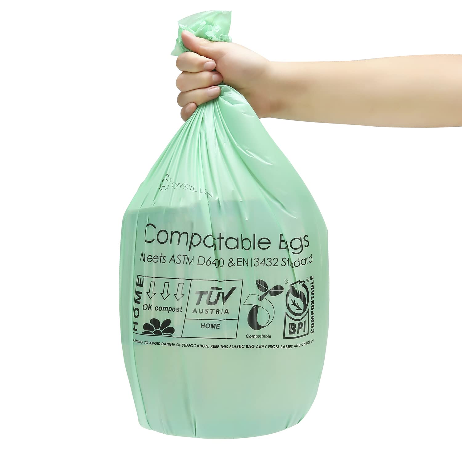 C Crystal Lemon 50 Count Biodegradable Kitchen Food Waste Bags - BPI Certified 6 Gallon Scraps Bags - Heavy Duty Compostable Waste Bags for Kitchen - Unscented Trash Bags 6 Gallon for Yard, Food