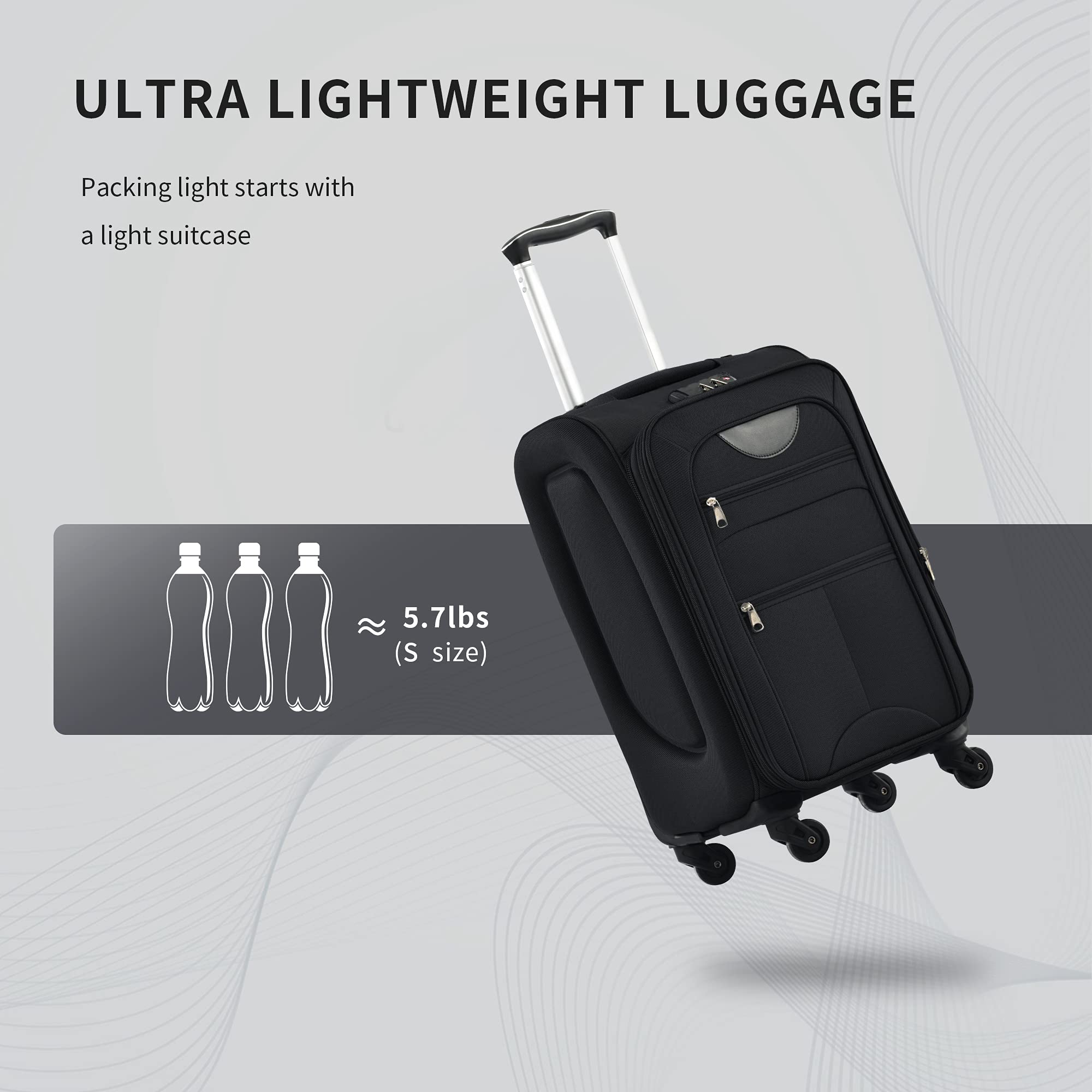 Merax Softside Luggage Set, Travel Suitcase Expandable Lightweight, 3 Piece Luggage Sets with Spinner Wheels 22" 26" 30" Suitcase with TSA Lock (Black)