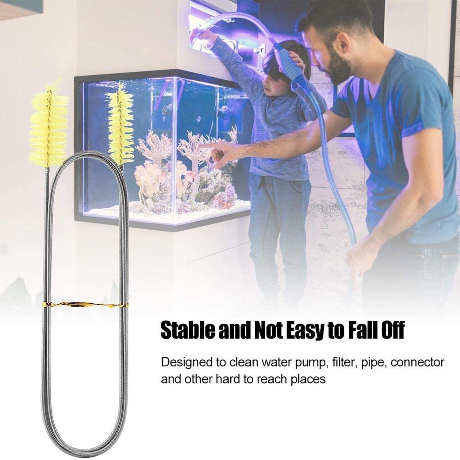 Flexible Drain Brush,Nylon Cleaner Double Ended Elastic Hose Pipe 67-inch and 2 PCS 8.2-inch Straw Cleaning Brush (Yellow)