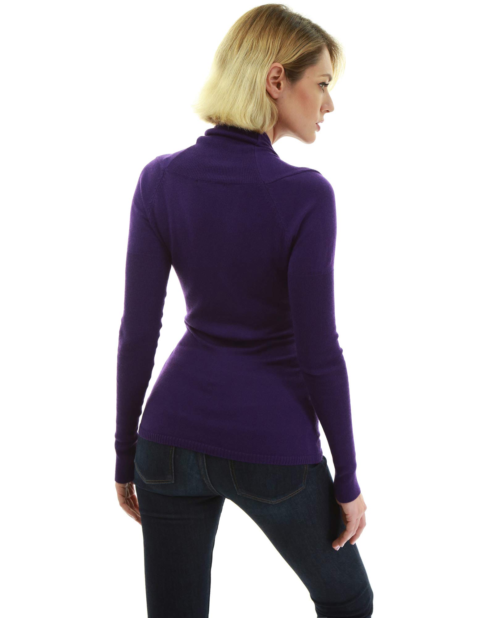 AmélieBoutik Women Deep V Neck Empire Waist Long Sleeve Knit WrapTop Sweater (Dark Purple Medium)