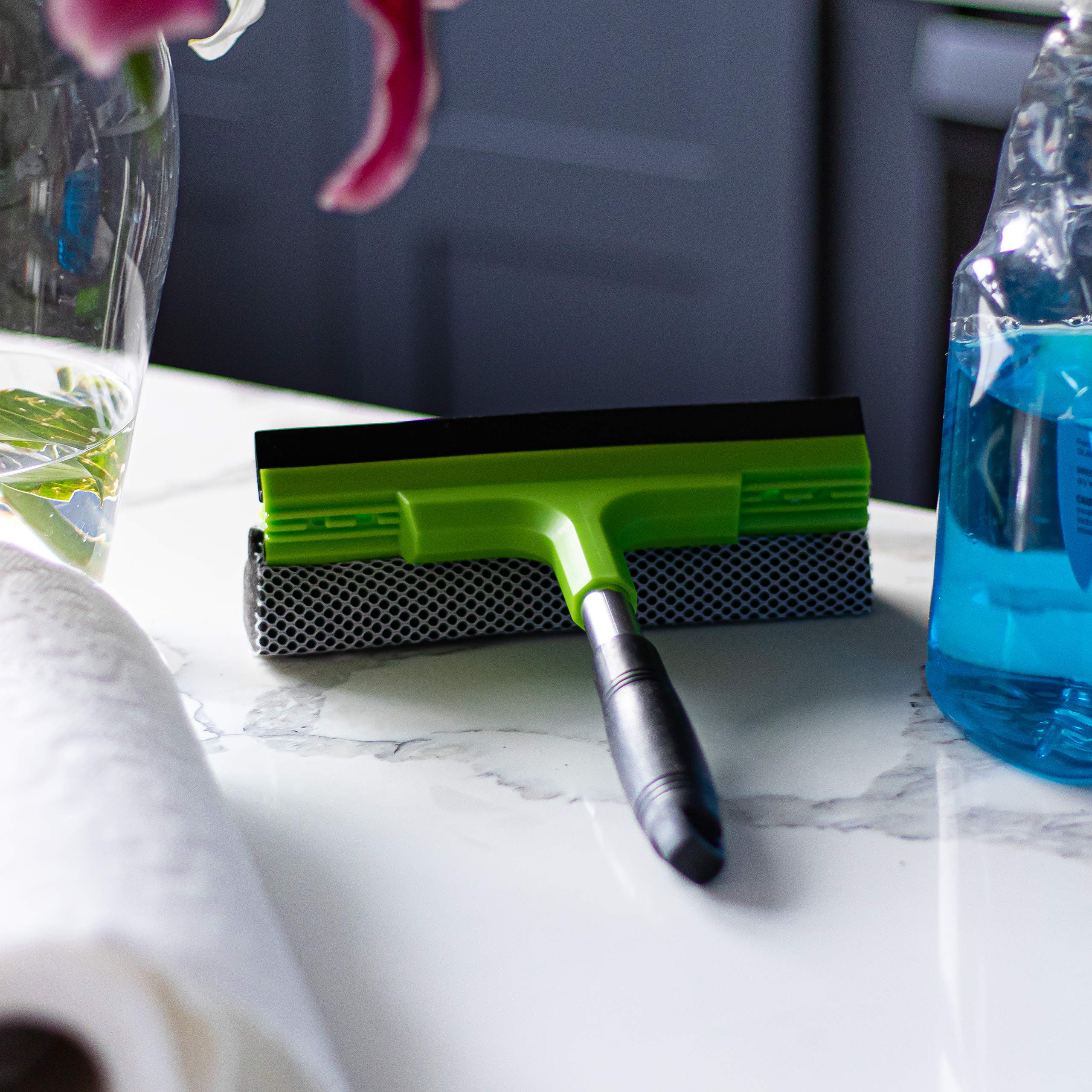 Window Squeegee Cleaning Tool | Squeegee Cleaner for Windows, Glass, Car Windshield | 2-in-1 Squeegee and Scrubber Sponge Washing Kit | Multi-Surface Washer - Indoor Outdoor Use