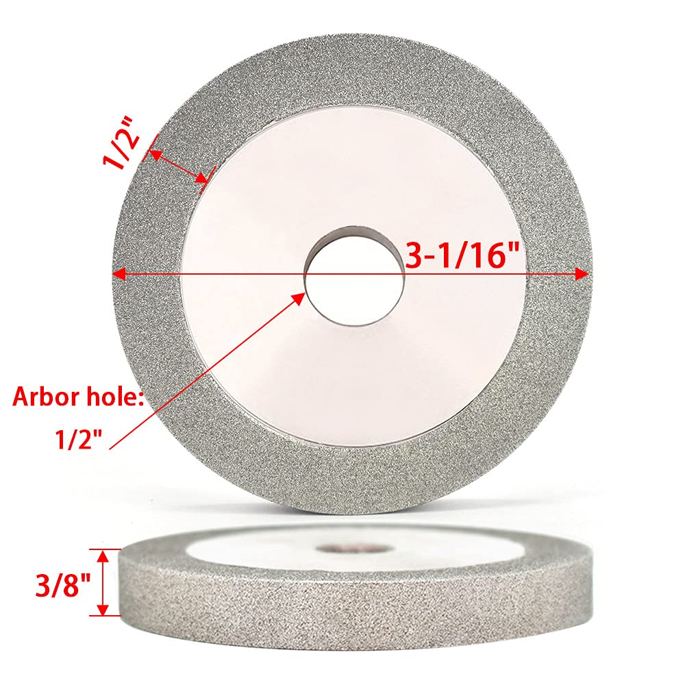 Flat Diamond Grinding Wheel 3-1/16" x 1/2" x 3/8" Grit #150 Parallel Cutter Wheel for Hard Alloy, Tungsten Steel, Ceramic, Gem, Glass - 1Pack