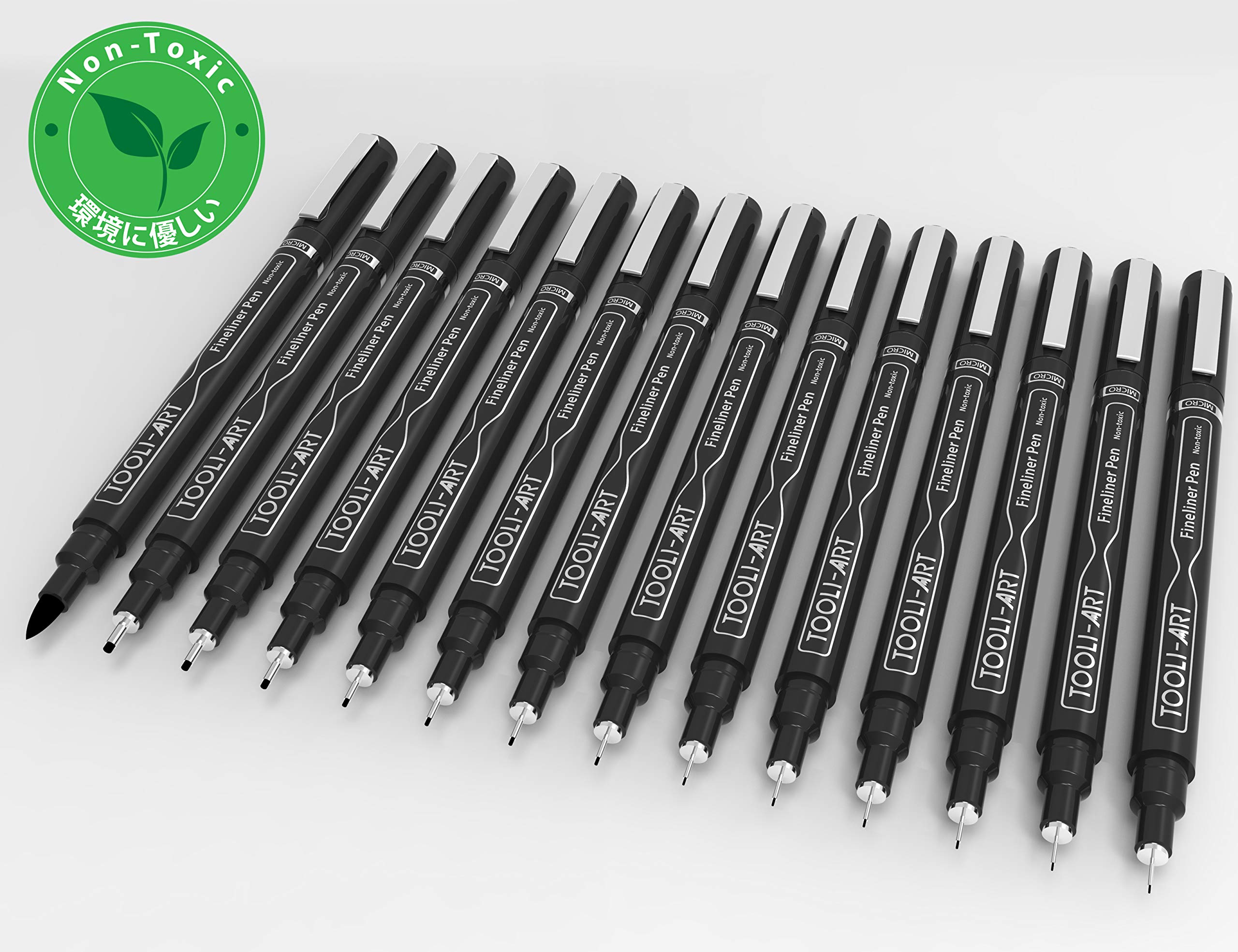 Micro-Line 14 Pens With Case, Fineliner, Multiliner, Archival Ink, Waterproof, Journaling, Illustration, Architecture, Technical Drawing, Outlining, Scrapbooking, Manga, Writing, Rock Painting Black
