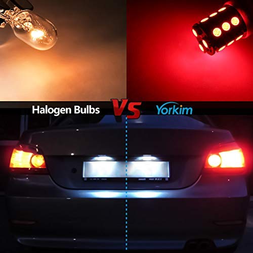 Yorkim 3157 LED Light Bulbs Red Super Bright, 3056 3156 3156A 3057 4057 3157 4157 T25 LED Bulbs for Brake Lights, Backup Reverse Lights, Reverse Tail Lights - Pack of 4