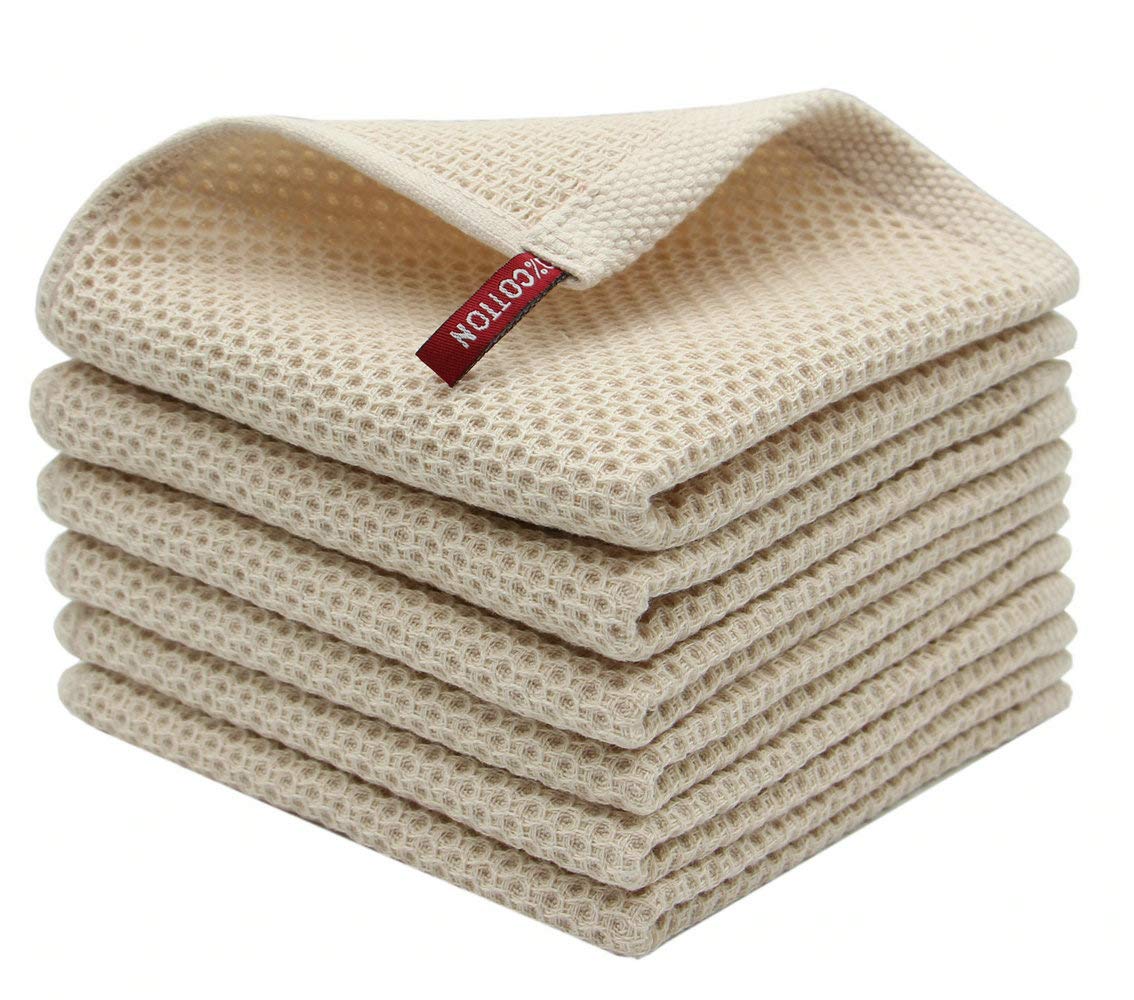 Mia'sDream Natural Cotton Dish Cloths Dish Rags, Waffle Weave Kitchen Dish Towels, Soft Dish Cloths for Washing Dishes, Absorbent Kitchen Hand Towel Washcloths, 12inchx12inch 6 Pack (Beige)