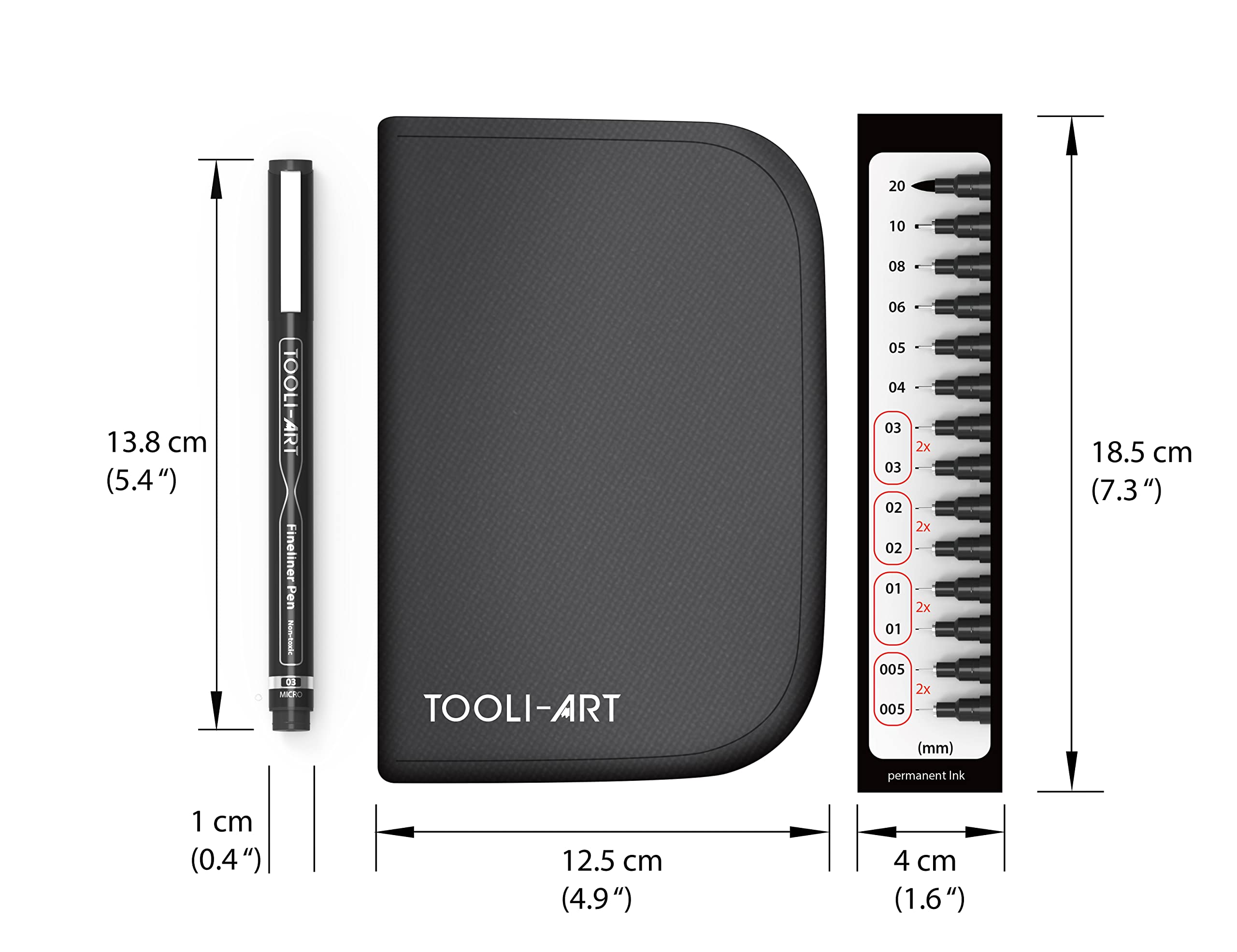 Micro-Line 14 Pens With Case, Fineliner, Multiliner, Archival Ink, Waterproof, Journaling, Illustration, Architecture, Technical Drawing, Outlining, Scrapbooking, Manga, Writing, Rock Painting Black
