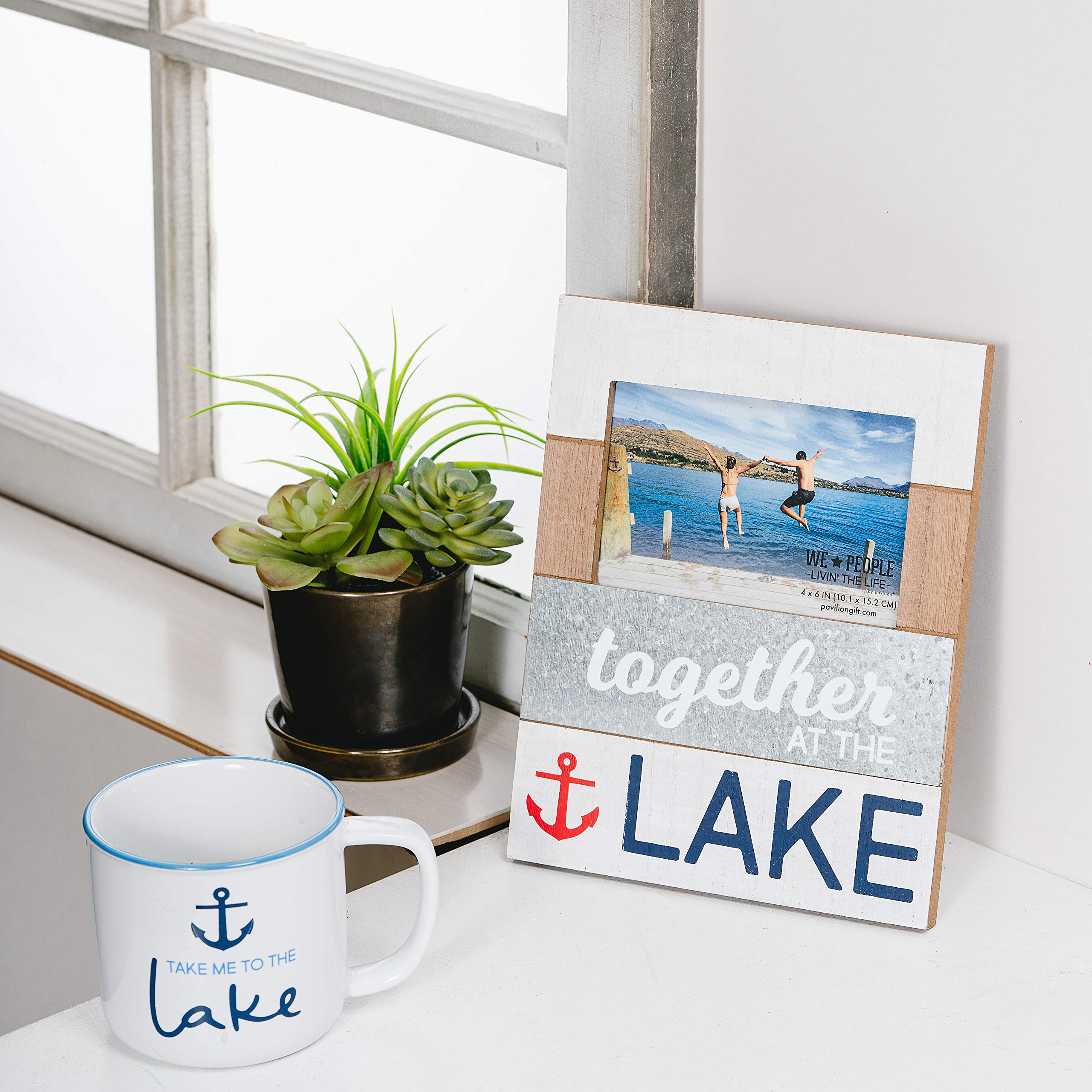 Pavilion Gift Company Together At The Lake - 7.75x10 Inch Horizontal Easel Back Picture Frame, Gray