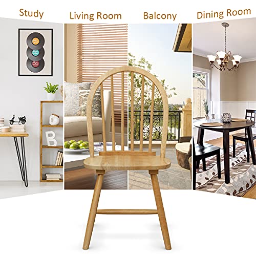 Giantex Set of 4 Windsor Chairs, Wood Dining Chairs, French Country Armless Spindle Back Dining Chairs, Farmhouse Kitchen Dining Room Chairs, Oak