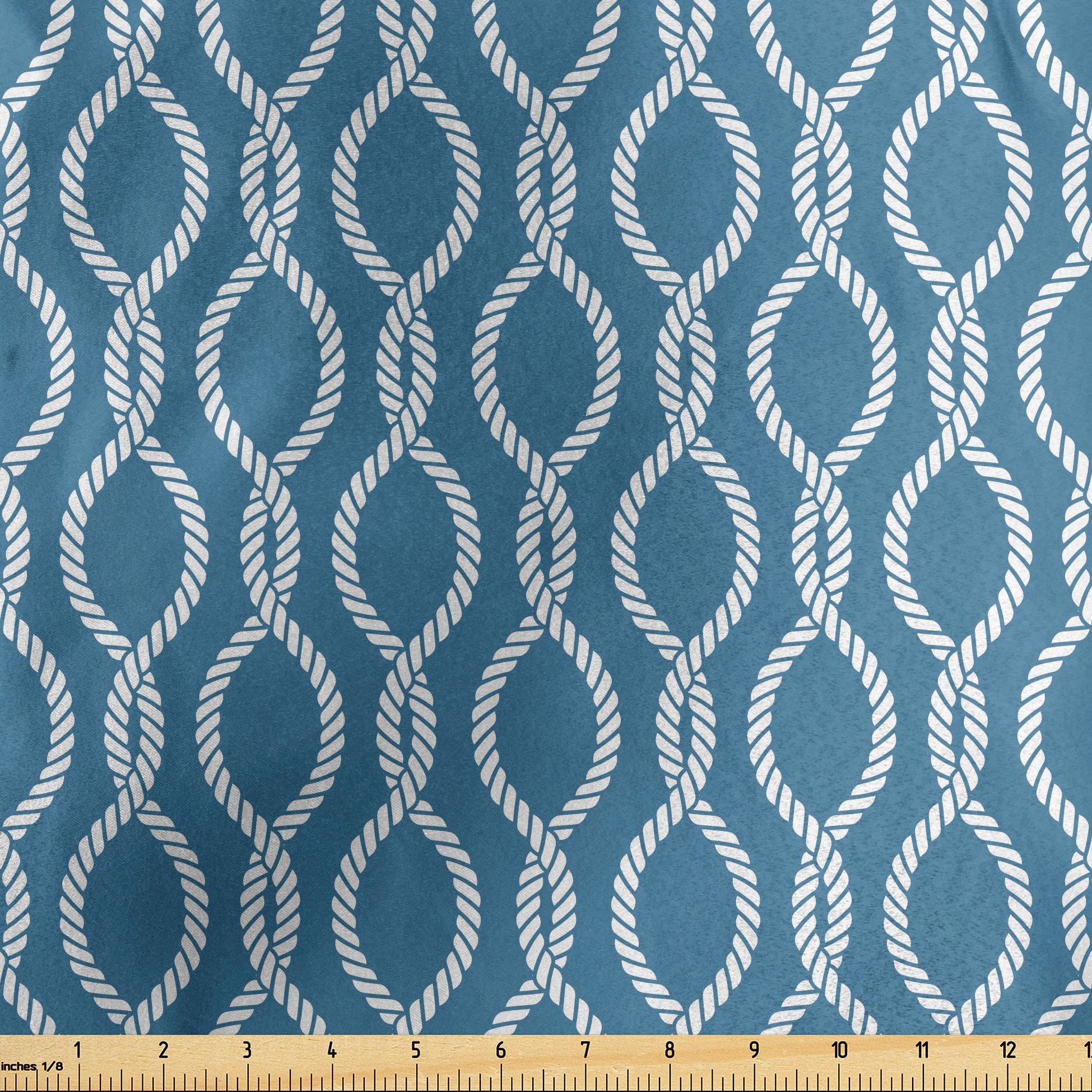 Ambesonne Nautical Fabric by The Yard, Oceanic Art Themed Monochrome Pattern of Integrating Look Modern Stripes Print, Decorative Satin Fabric for Home Textiles and Crafts, White Sea Blue