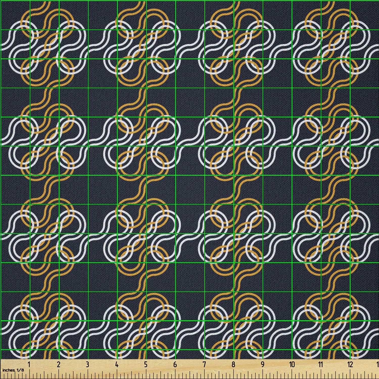 Ambesonne Abstract Fabric by The Yard, Pattern with Interlacing Lines Knots Modern Twisted Tangled Design, Microfiber Fabric for Arts and Crafts Textiles & Decor, Dark Blue Marigold White