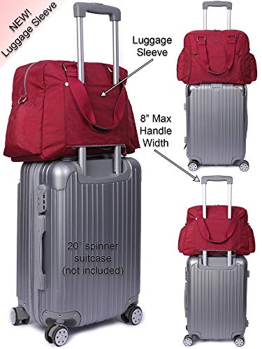 Lily & Drew Nylon Travel Tote Cross-body Carry On Bag with shoulder strap (Raspberry)