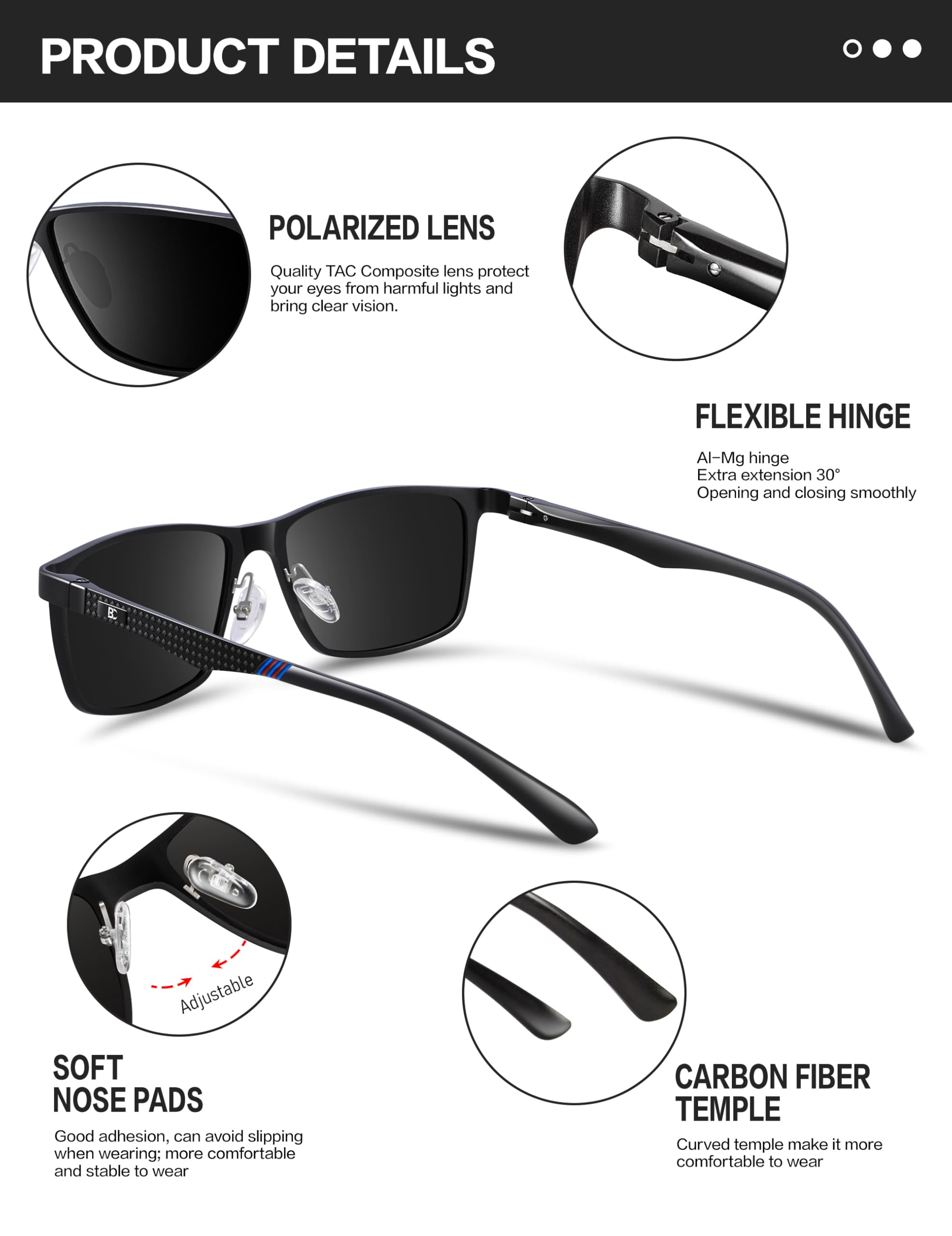 BIRCEN Mens Sunglasses Polarized UV Protection: Classic Shades for Men Driving Fishing with Al-Mg Metal Frame