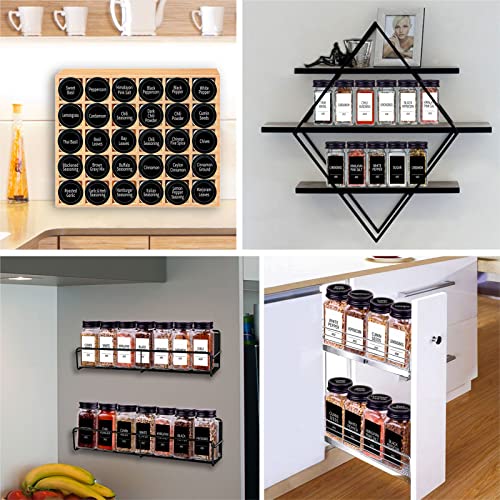 25 Spice Jars with 547 Labels- Glass Spice Jars with Black Metal Caps, 4oz Empty Spice Containers with Shaker Lids, Funnel, Chalk Pen, Churboro Square Seasoning Bottles for Spice Rack, Drawer, Cabinet