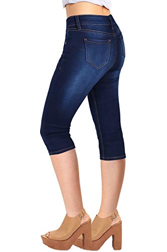 2LUV Women's Stretchy 5 Pocket Skinny Denim Blue Capri Jeans Denim Blue 13