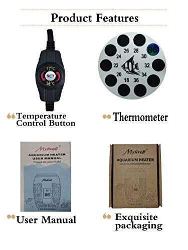 Mylivell Aquarium Heater Submersible Auto Thermostat Heater for Small Tank,Fish Tank Water Heater and Adjustable Temperature with Suction Cup-50W