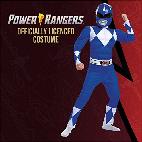 Blue Power Ranger Costume, Kids Size Beast Morphers Muscle Padded Character Jumpsuit and Mask, Classic Child Size Medium (7-8)