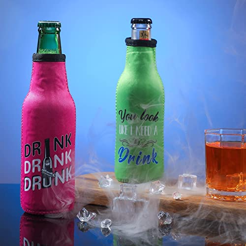 Summer Beer Bottle Insulator Sleeve with Zipper Neoprene Insulated Bottle Jackets Keep Warm and Cold Beer Bottle Sleeves with Stitched Fabric Edges for Party (8 Piece, Artsy Style)