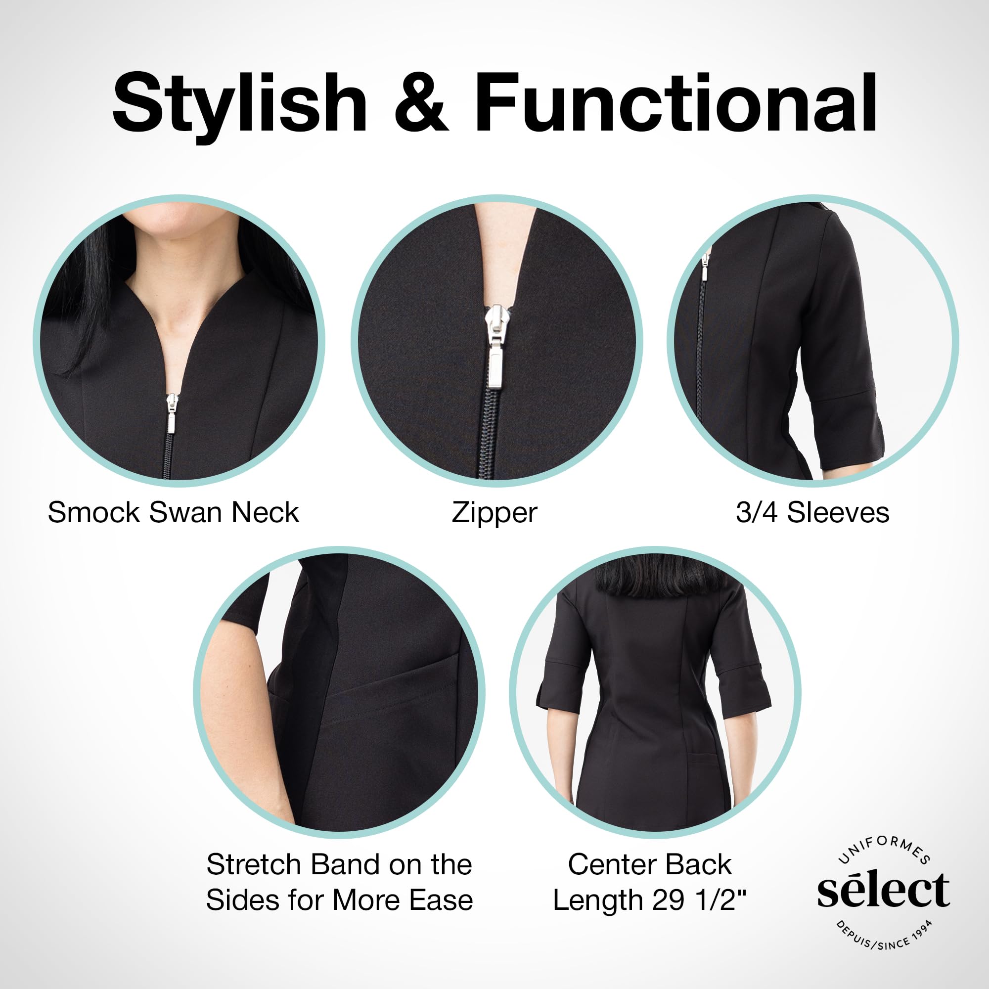 Lab Coat Srubs for Women – Uniform for Spa, Esthetician, Dental - Swan Collar (XL, Black)