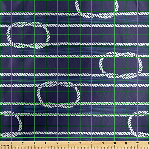Ambesonne Navy Blue Fabric by The Yard, Marine Inspired Pattern Knots Aquatic Composition Abstract Ornamental, Decorative Satin Fabric for Home Textiles and Crafts, Dark Blue White