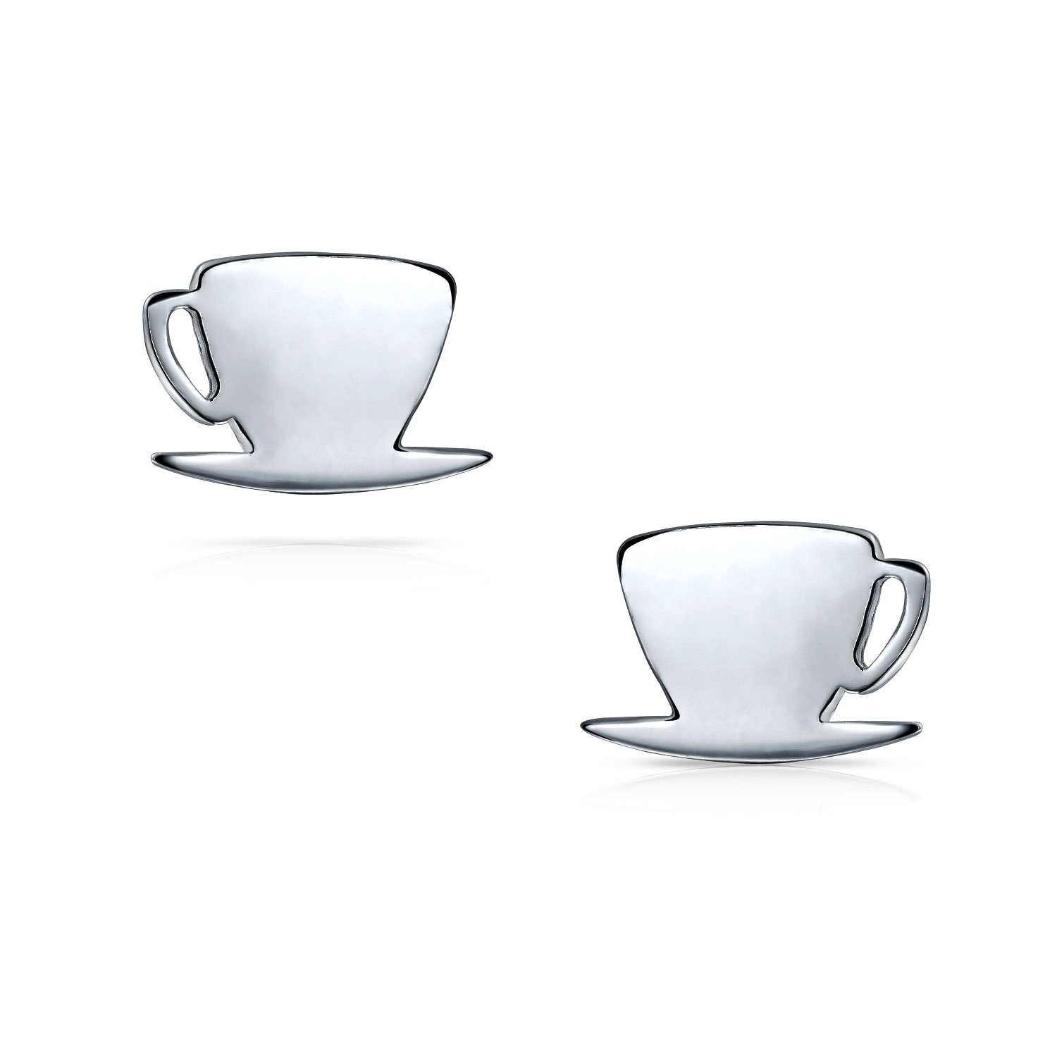 Personalized Tiny Food Latte Espresso Cafe Coffee Lover Stud Earrings For Women .925 Sterling Silver Custom Engraved