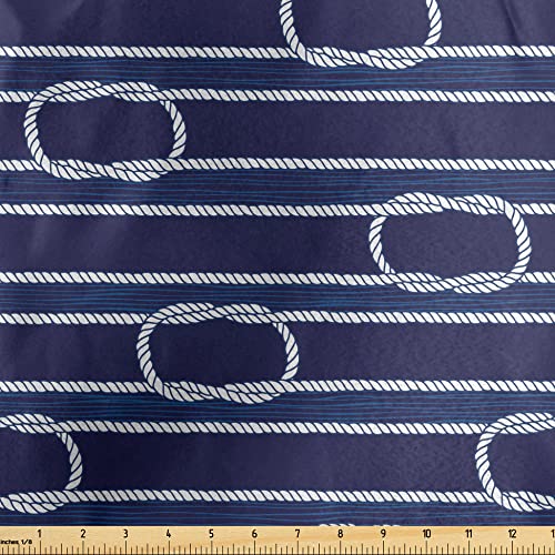 Ambesonne Navy Blue Fabric by The Yard, Marine Inspired Pattern Knots Aquatic Composition Abstract Ornamental, Decorative Satin Fabric for Home Textiles and Crafts, Dark Blue White