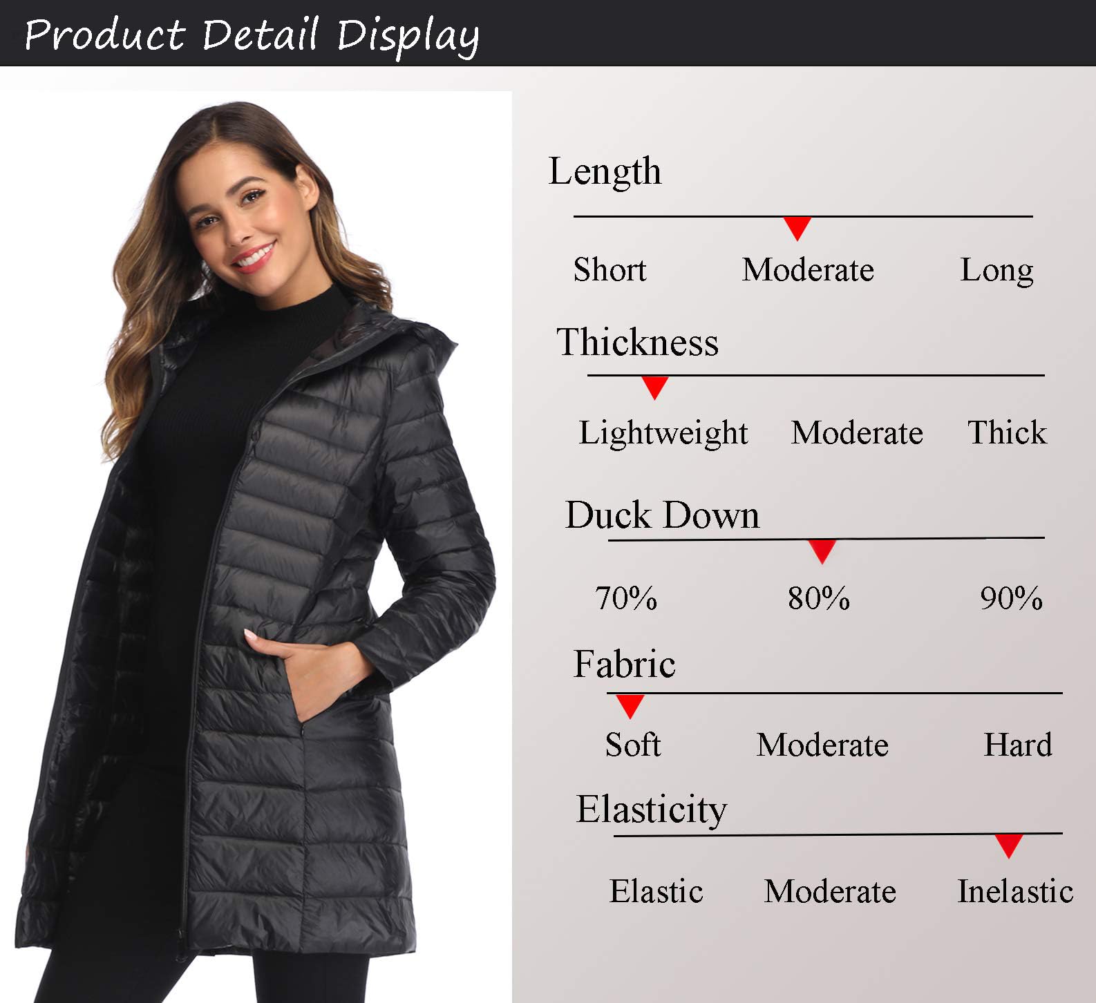 Obosoyo Women's Winter Packable Down Jacket Plus Size Lightweight Long Down Outerwear Puffer Jacket Hooded Coat Black 2XL