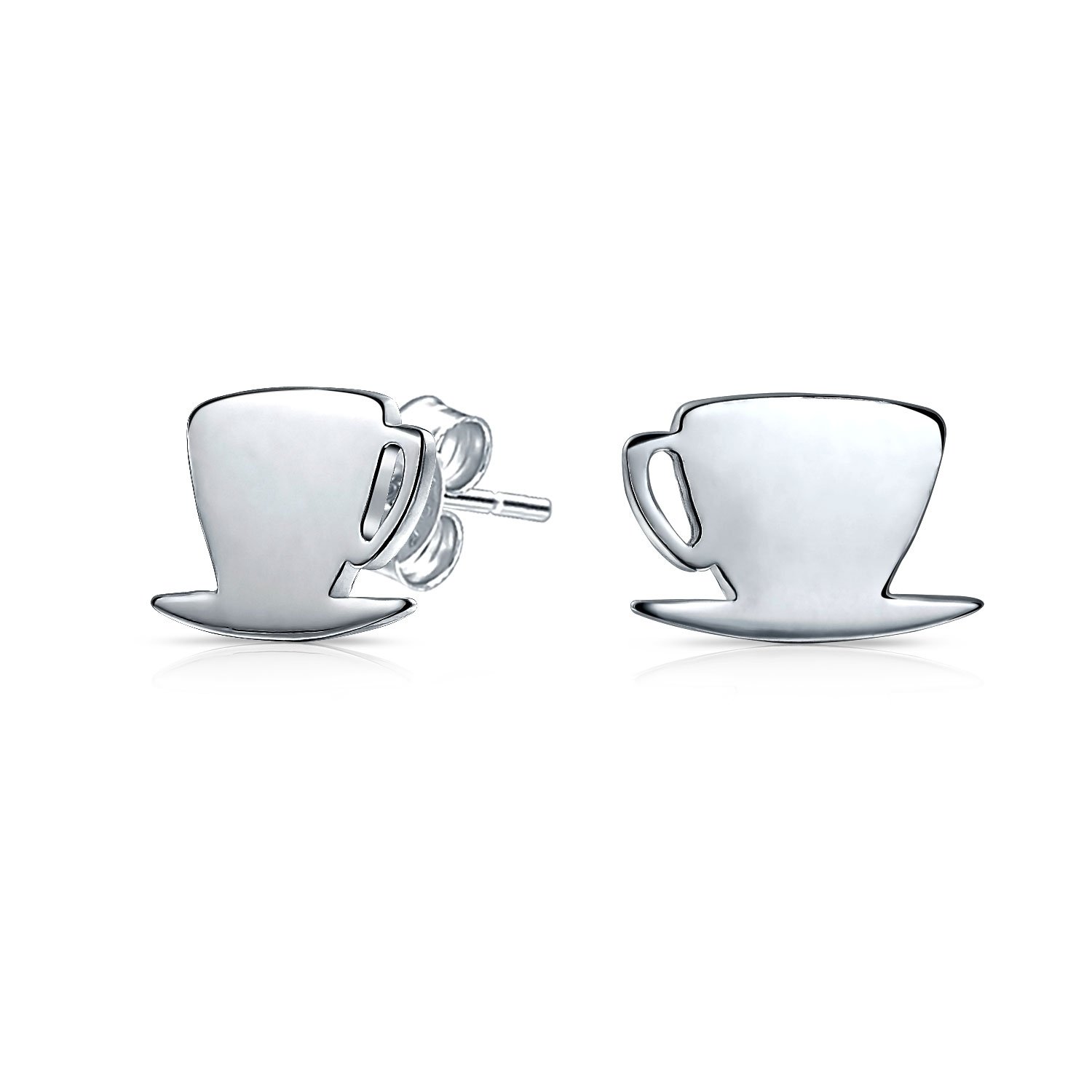 Personalized Tiny Food Latte Espresso Cafe Coffee Lover Stud Earrings For Women .925 Sterling Silver Custom Engraved