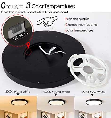 TALOYA Flush Mount LED Ceiling Light Fixture Black,12 Inch 20 Watt, Thin Ceiling Lamp Surface Mount for Kitchen Bedroom Utility Laundry Closet Room,3 Color Temperatures in One (3000k/4000k/6500k)