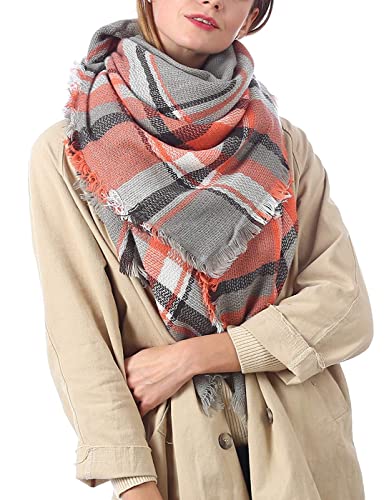 EasySmile Womens Buffalo Plaid Blanket Scarf Long Shawls Warp Fashion Tartan Knit Winter Warm Cashmere Lattice Scarves