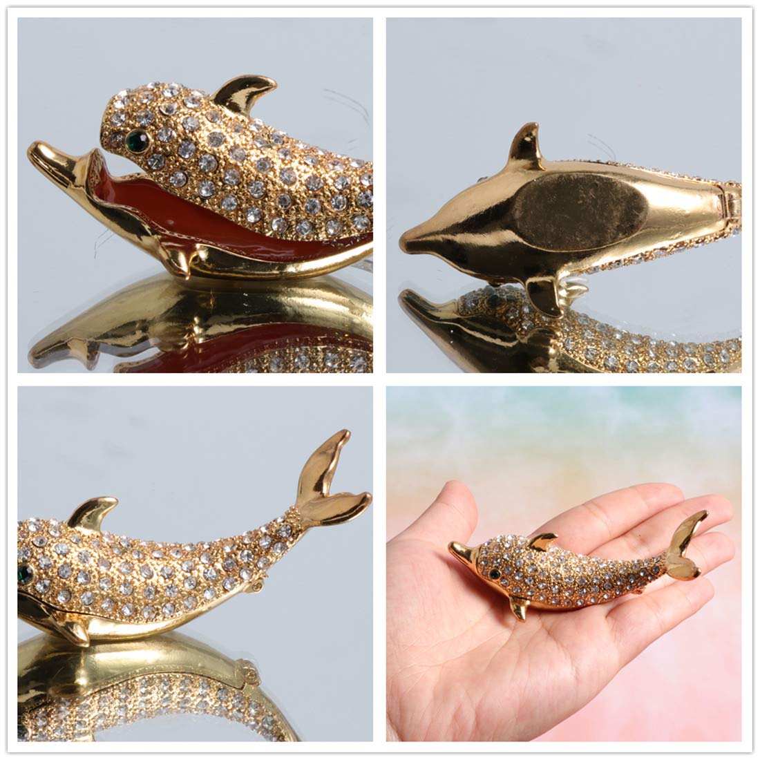 Waltz&F Diamond golden dolphin Hand-Painted Trinket Box Animal Jewelrybox Figurine Collectible Ring Holder