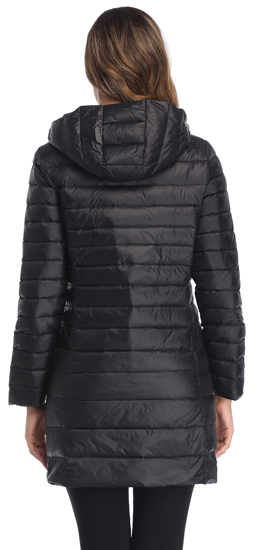 Obosoyo Women's Winter Packable Down Jacket Plus Size Lightweight Long Down Outerwear Puffer Jacket Hooded Coat Black 2XL