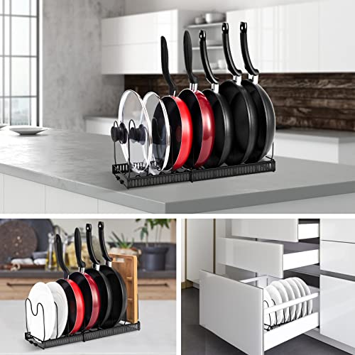 YUMPION Pot Organizer Rack for Cabinet, Expandable Pot Racks, Pots and Pans Organizer for Kitchen Cabinet, 3 Easy DIY Methods Pot Rack Organizer, Pot Lid Holder with 10 Adjustable Compartments