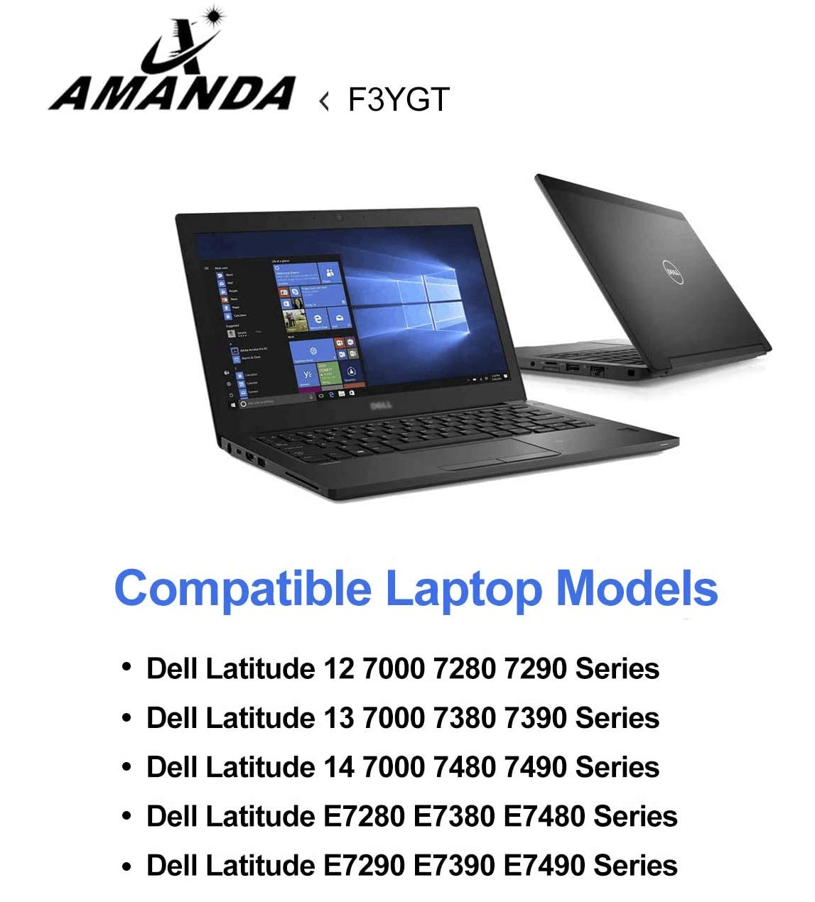 A AMANDA F3YGT Battery Replacement for Dell Latitude 12 7000 7280 7290/13 7000 7380 7390/14 7000 7480 7490 Series DM3WC 0DM3WC 2X39G 7.6V 60Wh 4-Cell