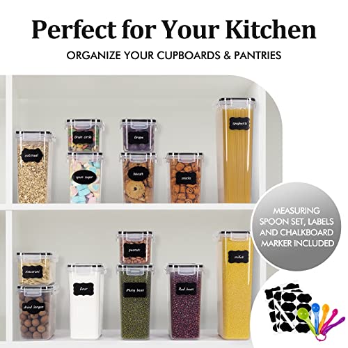 Elyum Airtight Food Storage Containers, 14 Pieces Plastic Food Storage Containers with Lids BPA Free Cereal Containers Storage for Kitchen and Pantry Organization and Storage, Black