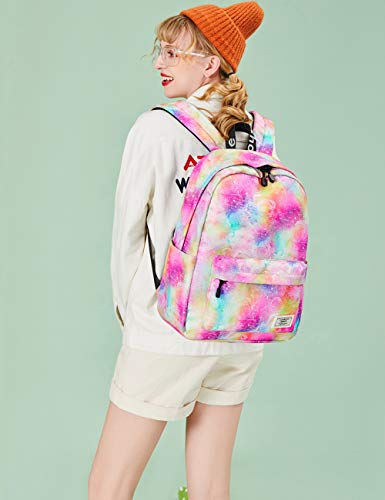 mygreen Cute Lightweight Rainow Flower School Backpack for Girls Laptop Backpack Teens Bookbag Galaxy Pink Purple