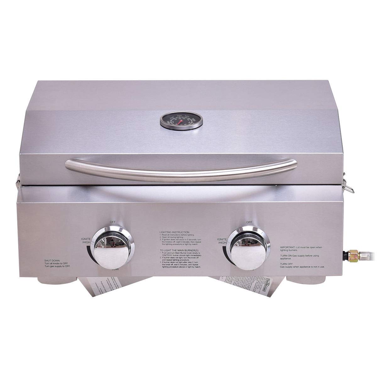 Kanizz Portable Patio LPG Dual Burner Barbeque Grill Stove w/Lid, Garden Camping Kitchen Tabletop Grill Double Burner Head 20,000 BTU Max LPG, Low Smoke Adjustable 2 Burner