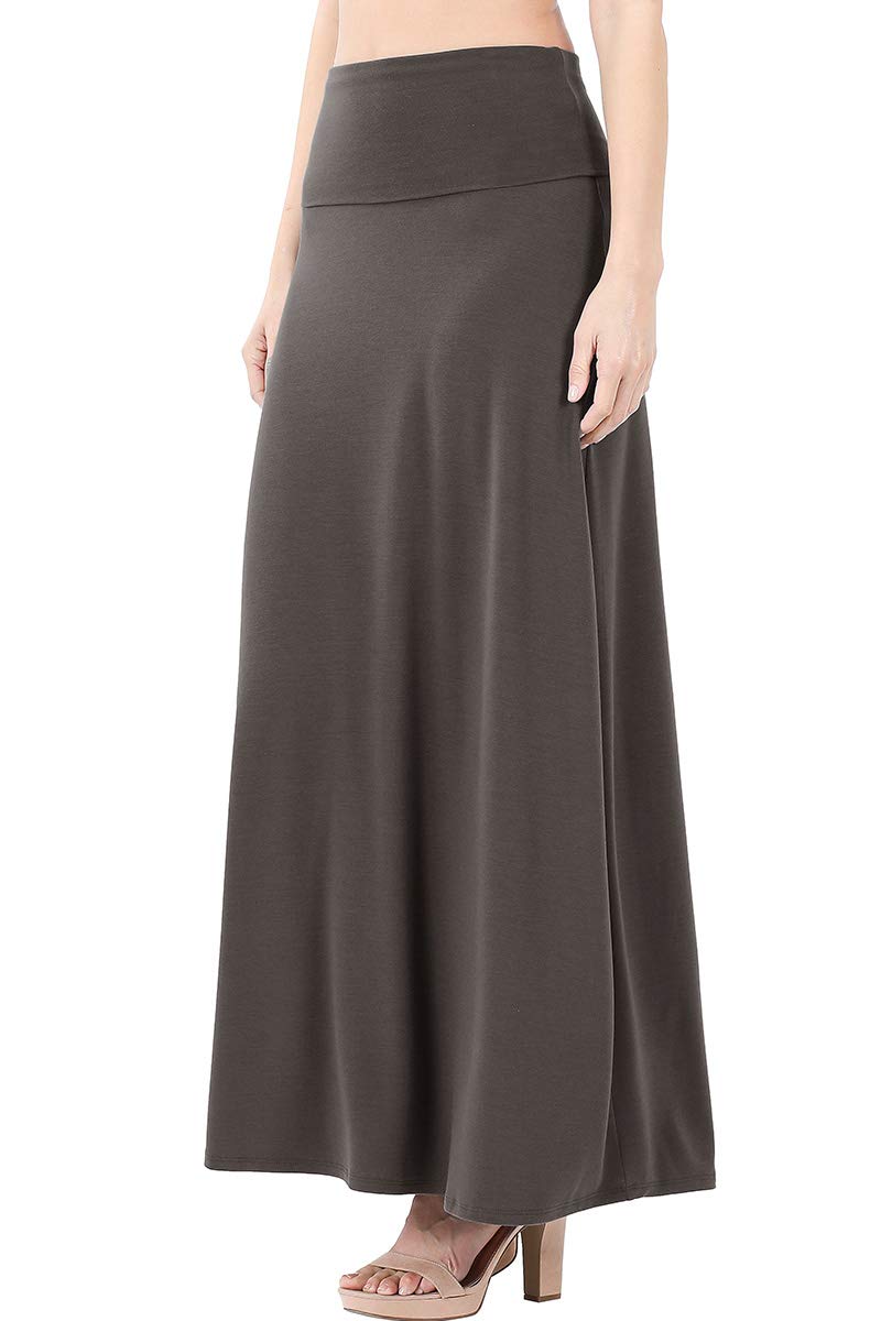 ShezPretty Women's Premium Fold Over High Waist Long Floor Length Maxi Skirt (Medium, ASH Charcoal)