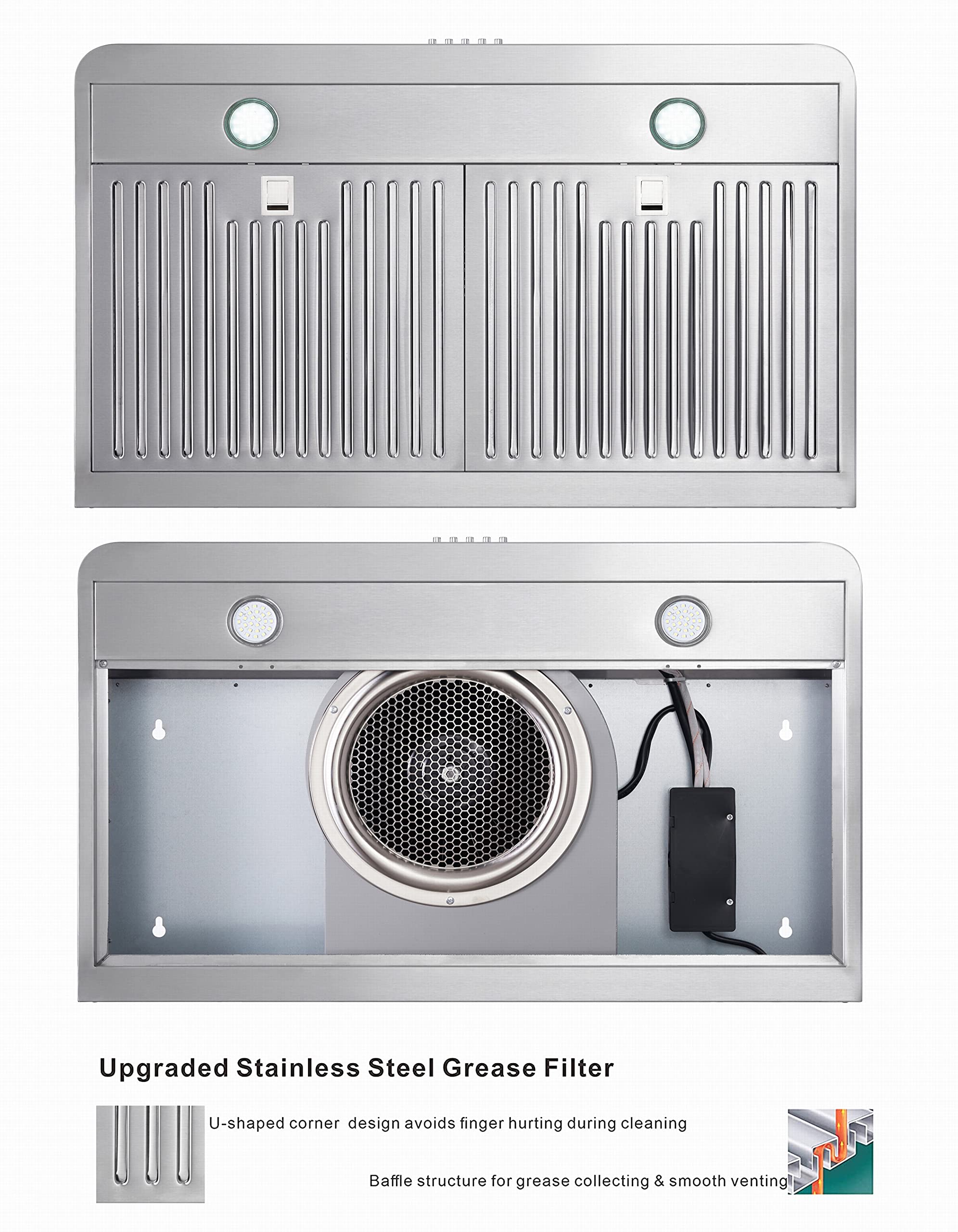 EVERKITCH Range Hood 30inch Under Cabinet, 450CFM Kitchen Vent Hood with Permanent Stainless Steel Filters