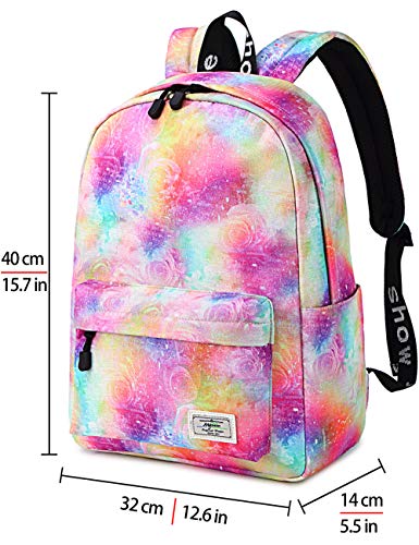 mygreen Cute Lightweight Rainow Flower School Backpack for Girls Laptop Backpack Teens Bookbag Galaxy Pink Purple