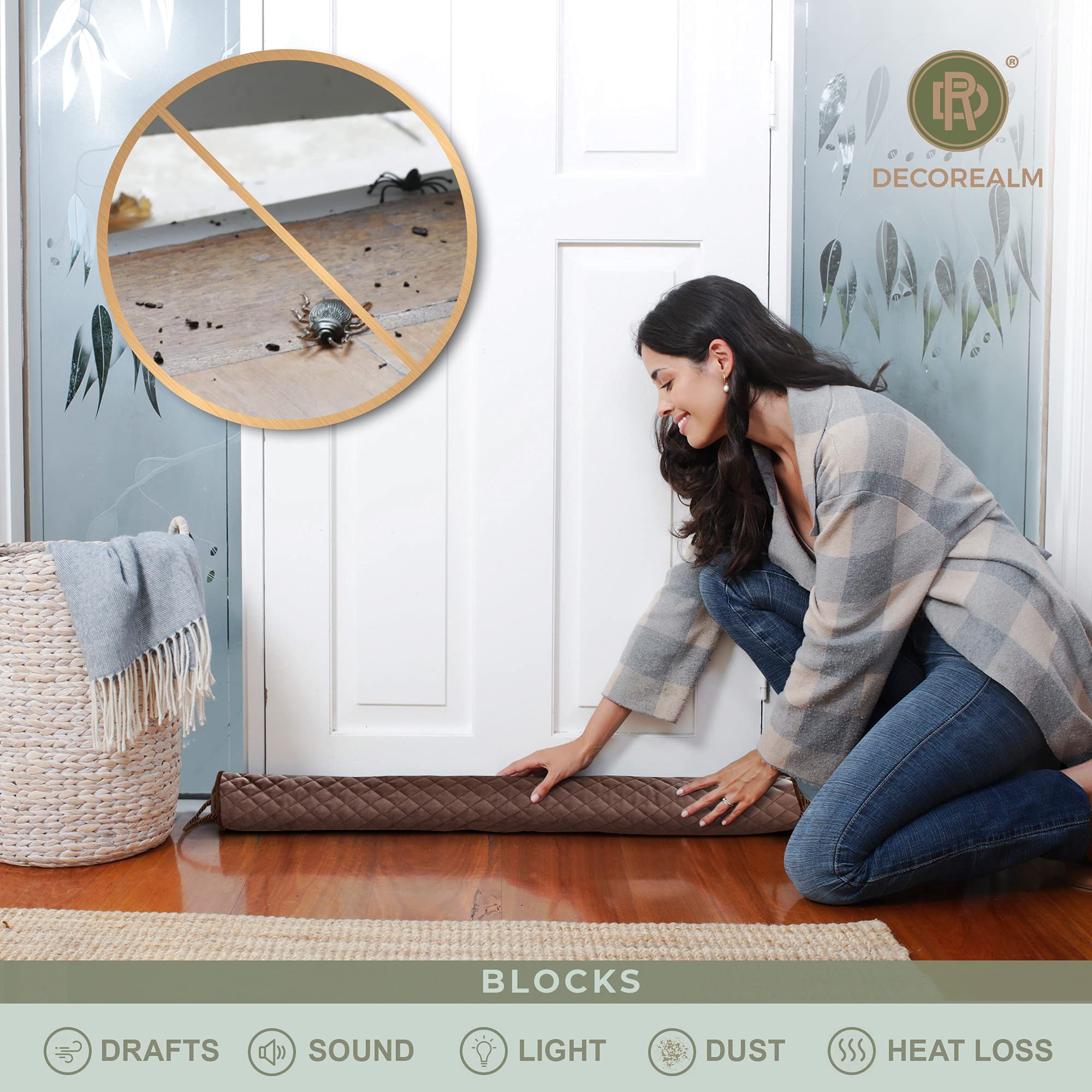 Under Door Draft Stopper β 3.5 lb Door Draft Blocker Weighted with Ceramic Beads for a Tight Seal β Durable, Machine Washable Velvet Covered Draft Stoppers for Noise, Dust, Energy Savings by DECOREALM